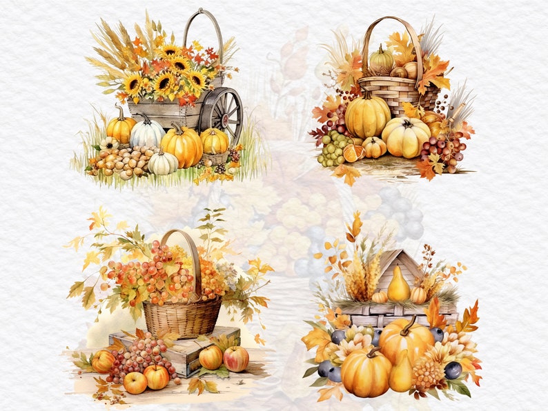 Pumpkin Bouquets Clipart Bundle Fall Autumn Watercolor in PNG Format ...