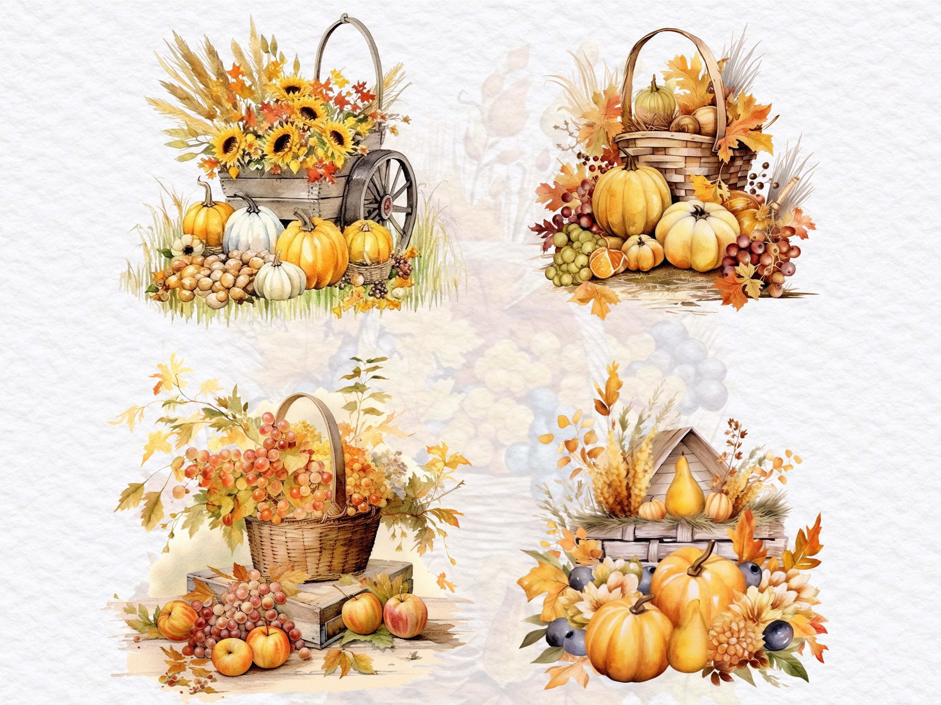 Pumpkin Bouquets Clipart Bundle Fall Autumn Watercolor in PNG Format ...