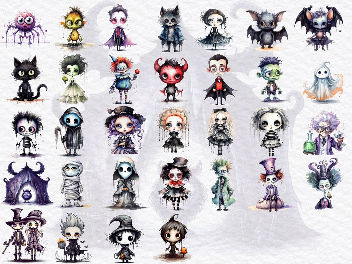 Cute Halloween Characters Clipart, Halloween Art for Junk Journal and ...