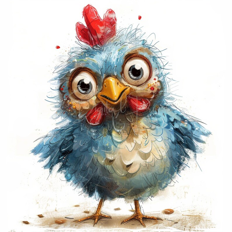 Quirky Whimsical Chicken Clipart, Shabby Chic Chicken, 12 Jpgs ...
