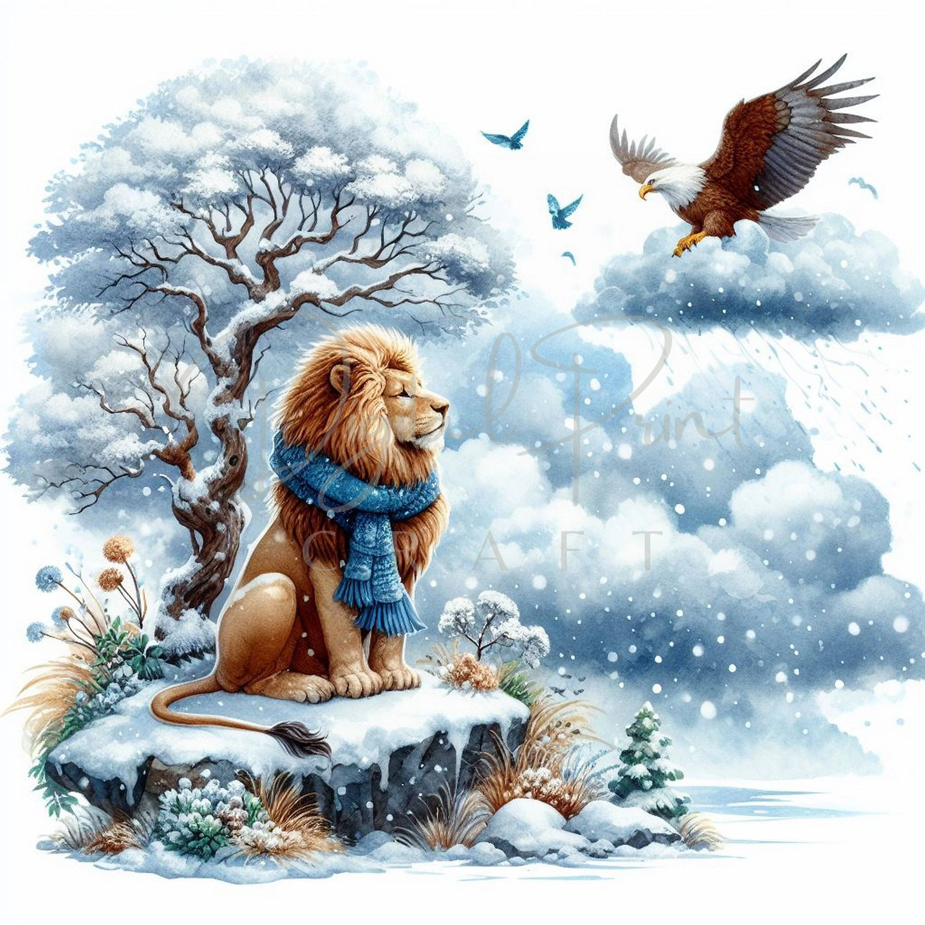 Winter Lion Clipart, 15 Jpgs, Christmas Animals, Winter JPG, Digital ...