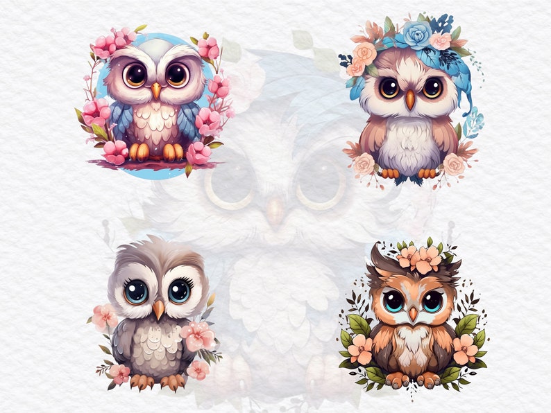 Colorful Cute Owl Clipart PNG Bundle, Watercolor PNG Files for ...