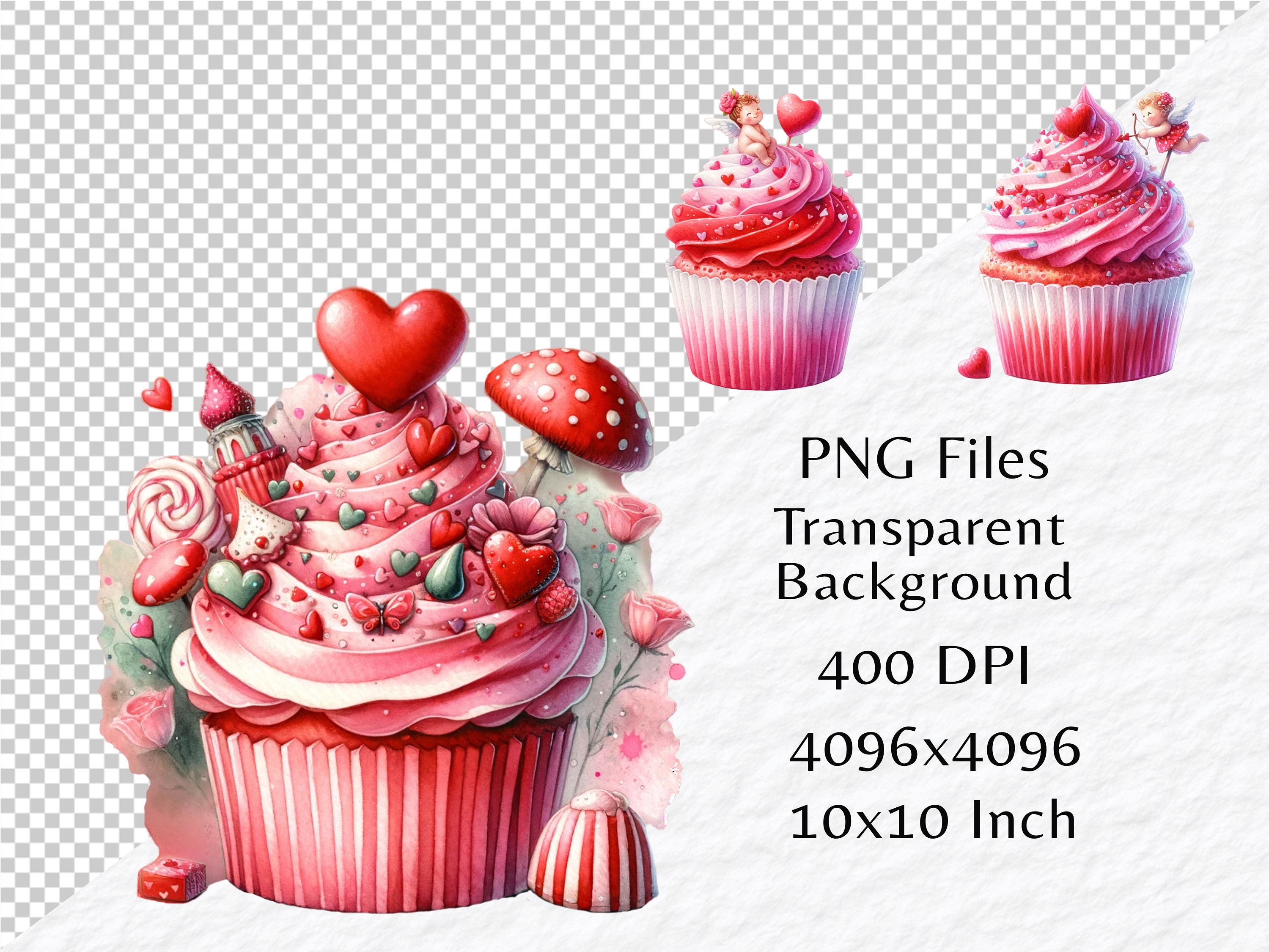 Valentine Cupcake Clipart, 14 PNG Valentines Day Clipart, Valentine ...