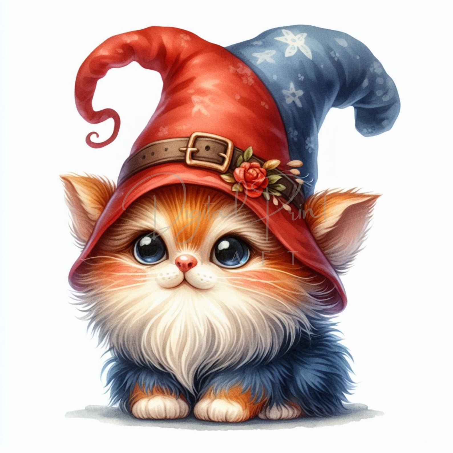 Gnome Cat Watercolor Clipart Bundle , 13 JPG High Quality Clipart, Pet ...