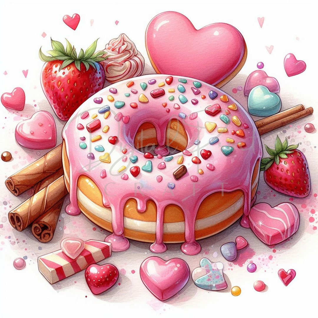 Valentine Donut Clipart, 12 JPG Valentines Day Clipart, Valentine Sweet ...