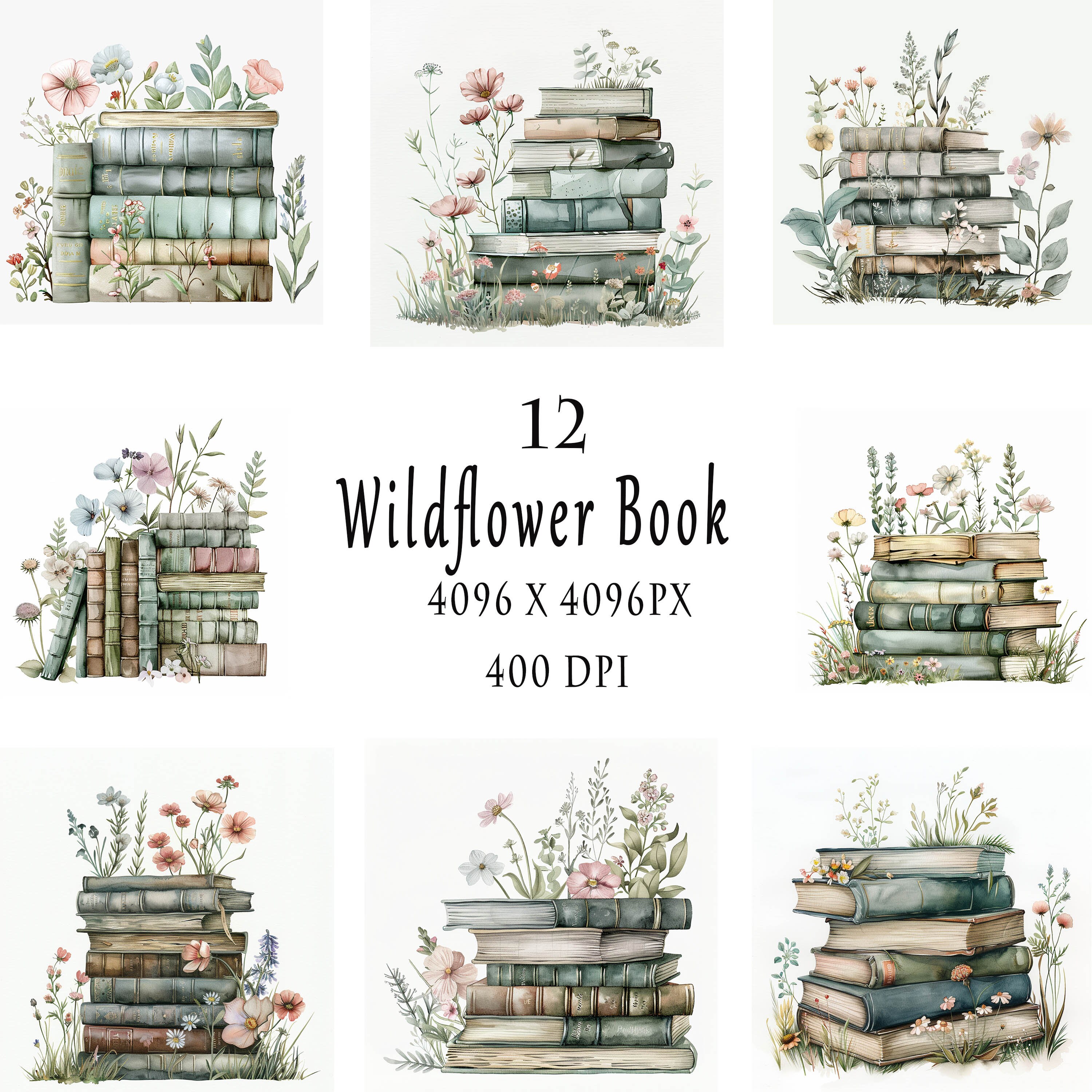 Wildflower Book Clipart Bundle , 12 High Quality Jpgs,watercolor Meadow ...