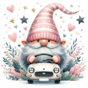 Valentine Gnome Car Clipart, 10 JPG Valentines Day Clipart, Valentine ...