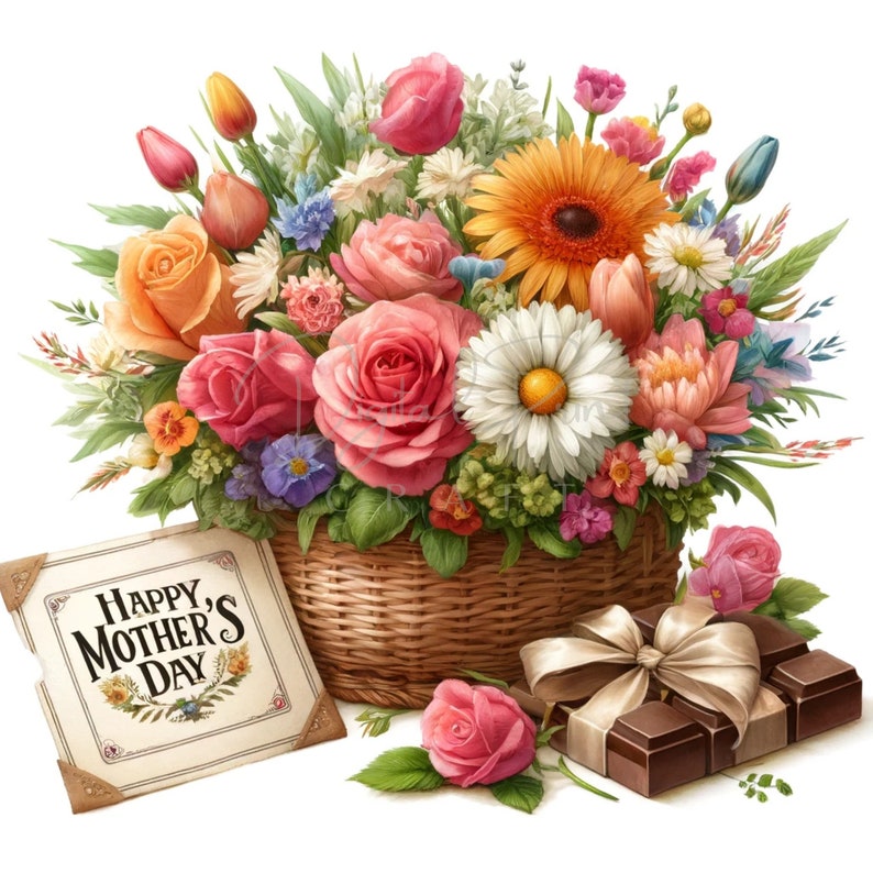 Mothers Day Flower Clipart, Basket Clipart, 19 High Quality Jpgs ...