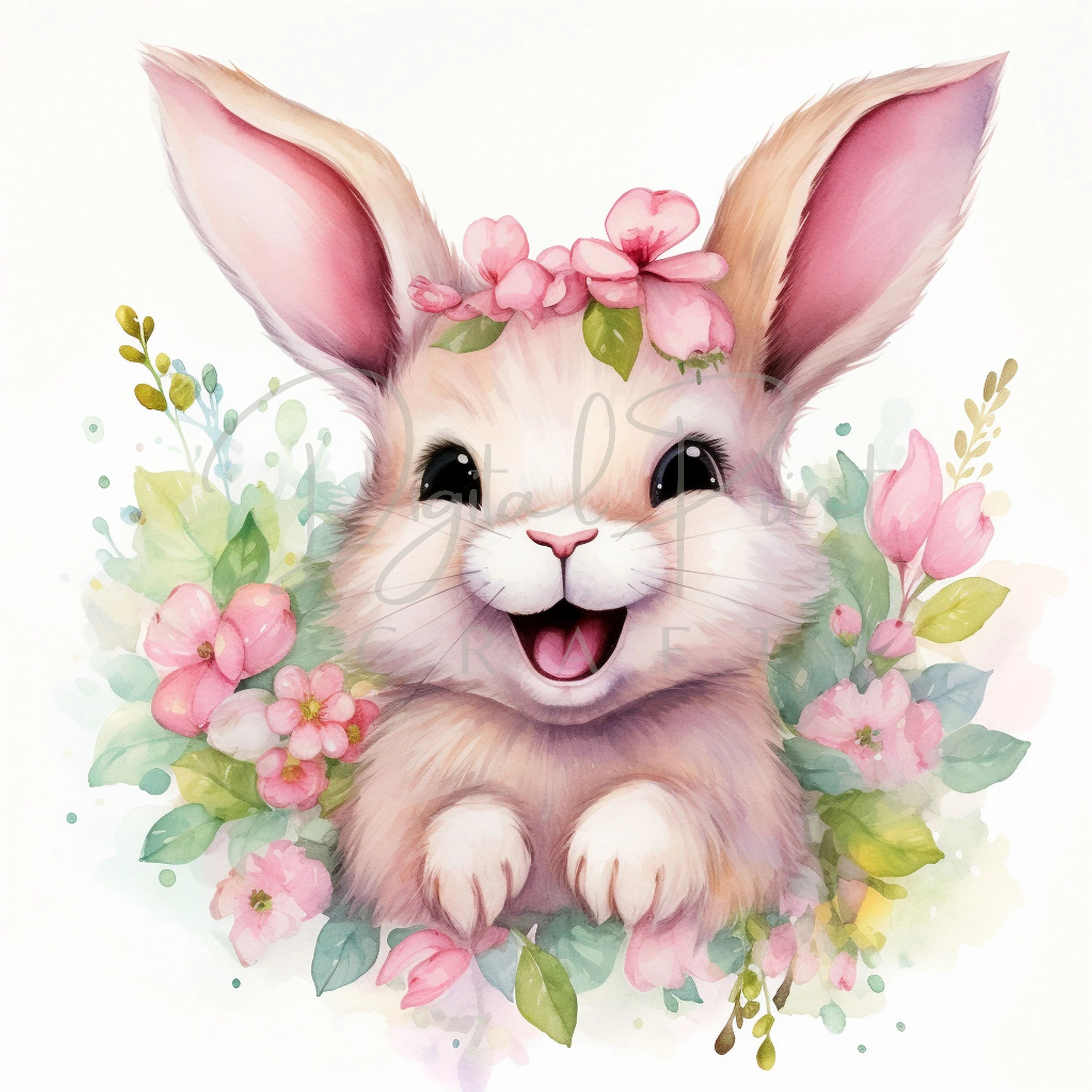 Laughing Bunny - 11 High Quality Jpgs - Easter Bunny Clipart, Floral ...