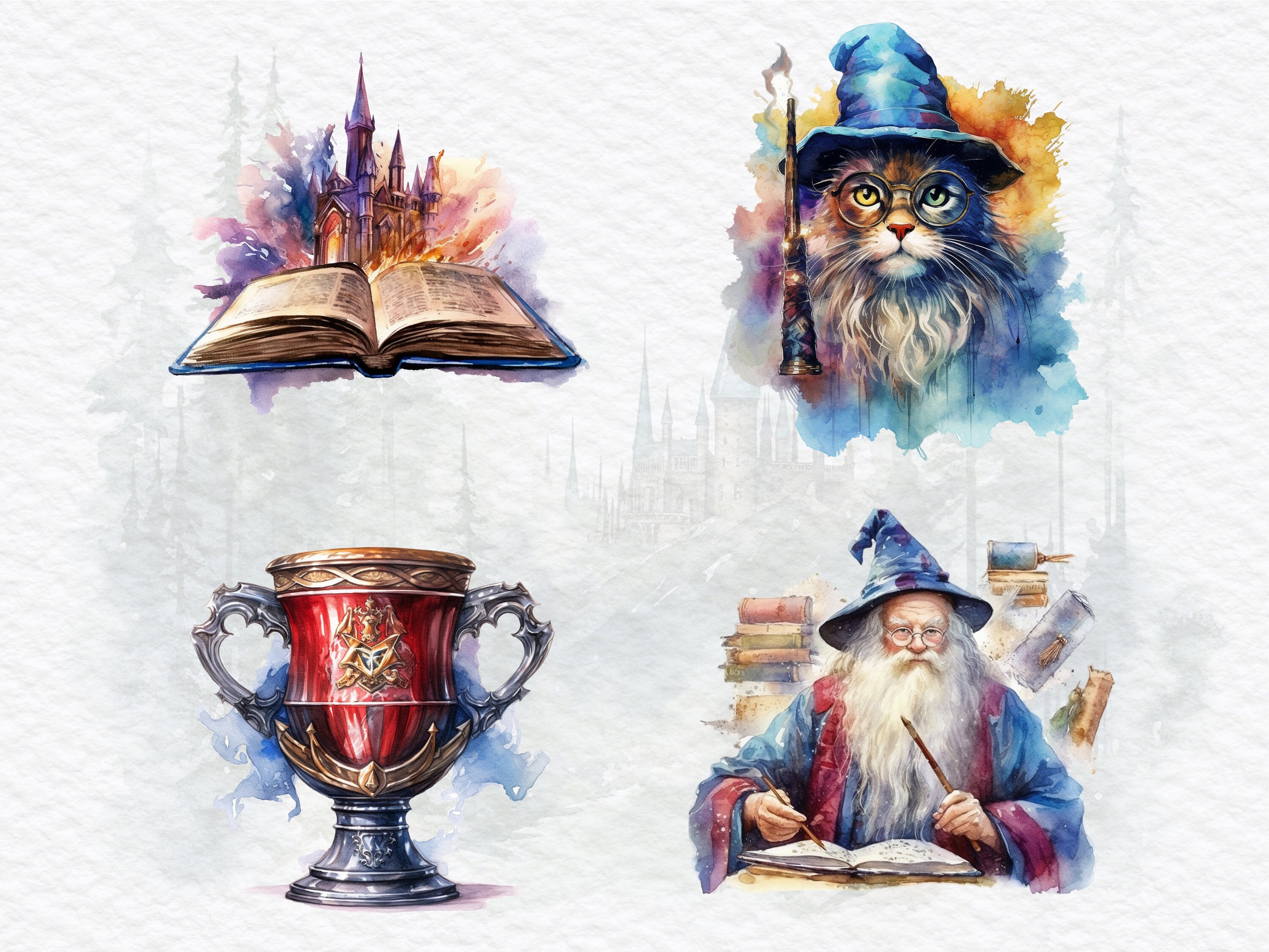 Wizard School Clipart PNG Bundle 1 Wizard Book PNG Files Wands, Potions ...