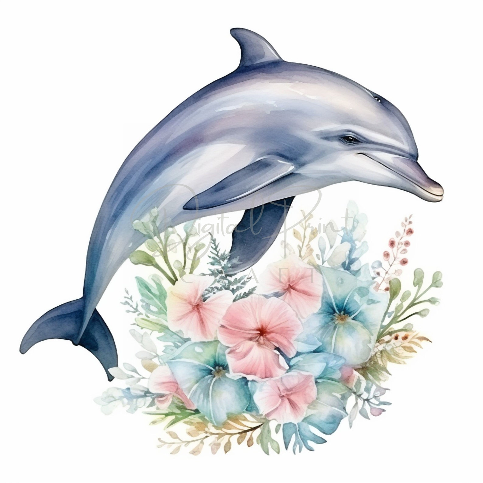 Floral Dolphin Clipart, Dolphin With Flowers, 11 High Quality Jpgs ...