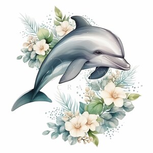 Floral Dolphin Clipart, Dolphin With Flowers, 11 High Quality Jpgs ...