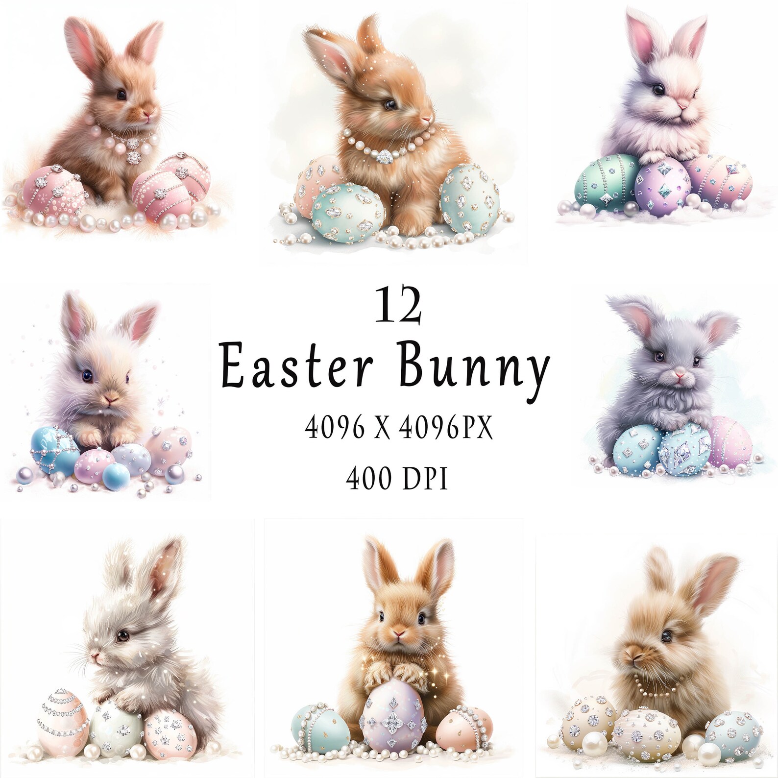 Easter Egg Fluffy Bunny - 12 High Quality Pngs - Bunnie Clipart, Sweet ...