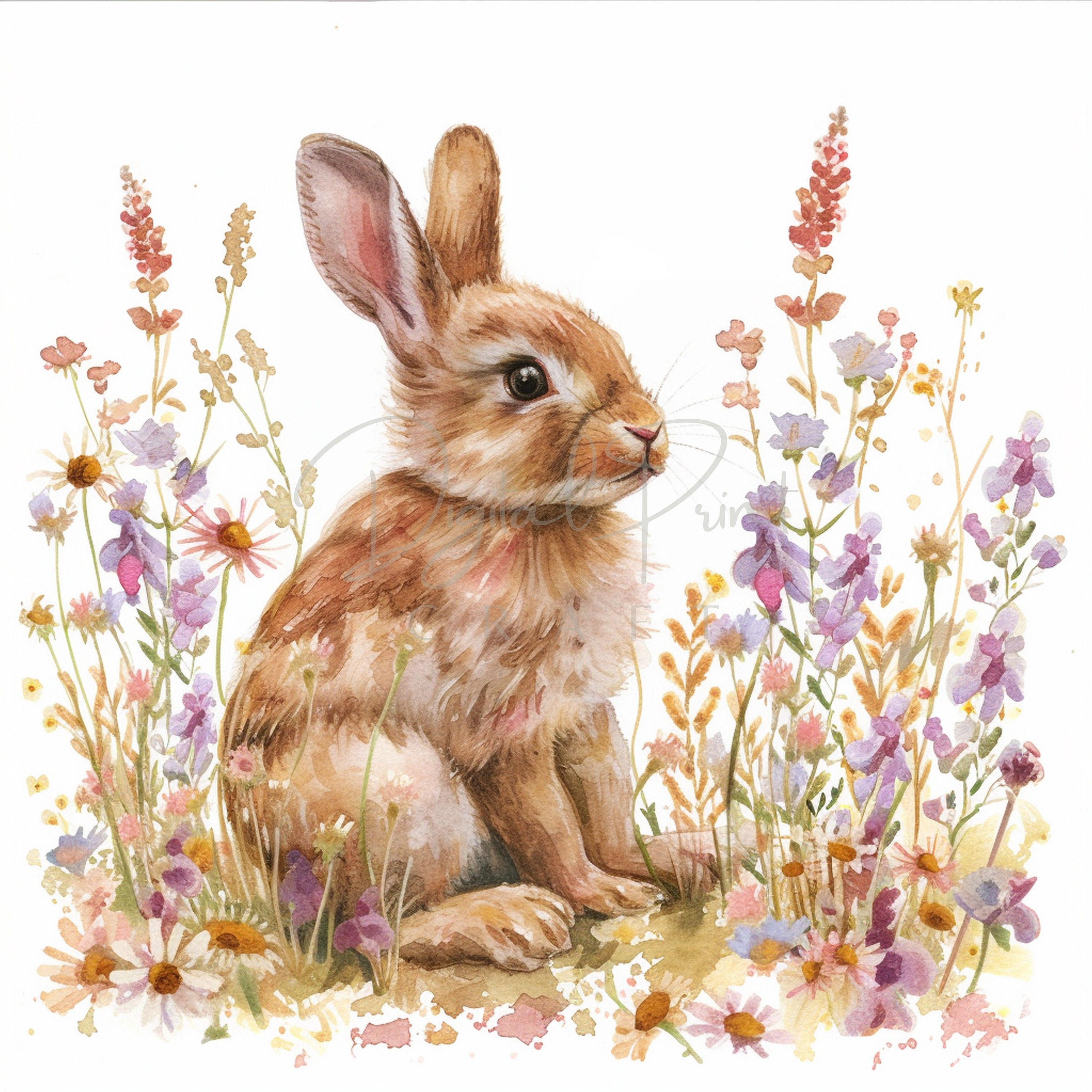 Flower Bunny Floral Spring Clipart, 15 High Quality Jpgs, Bunnies ...