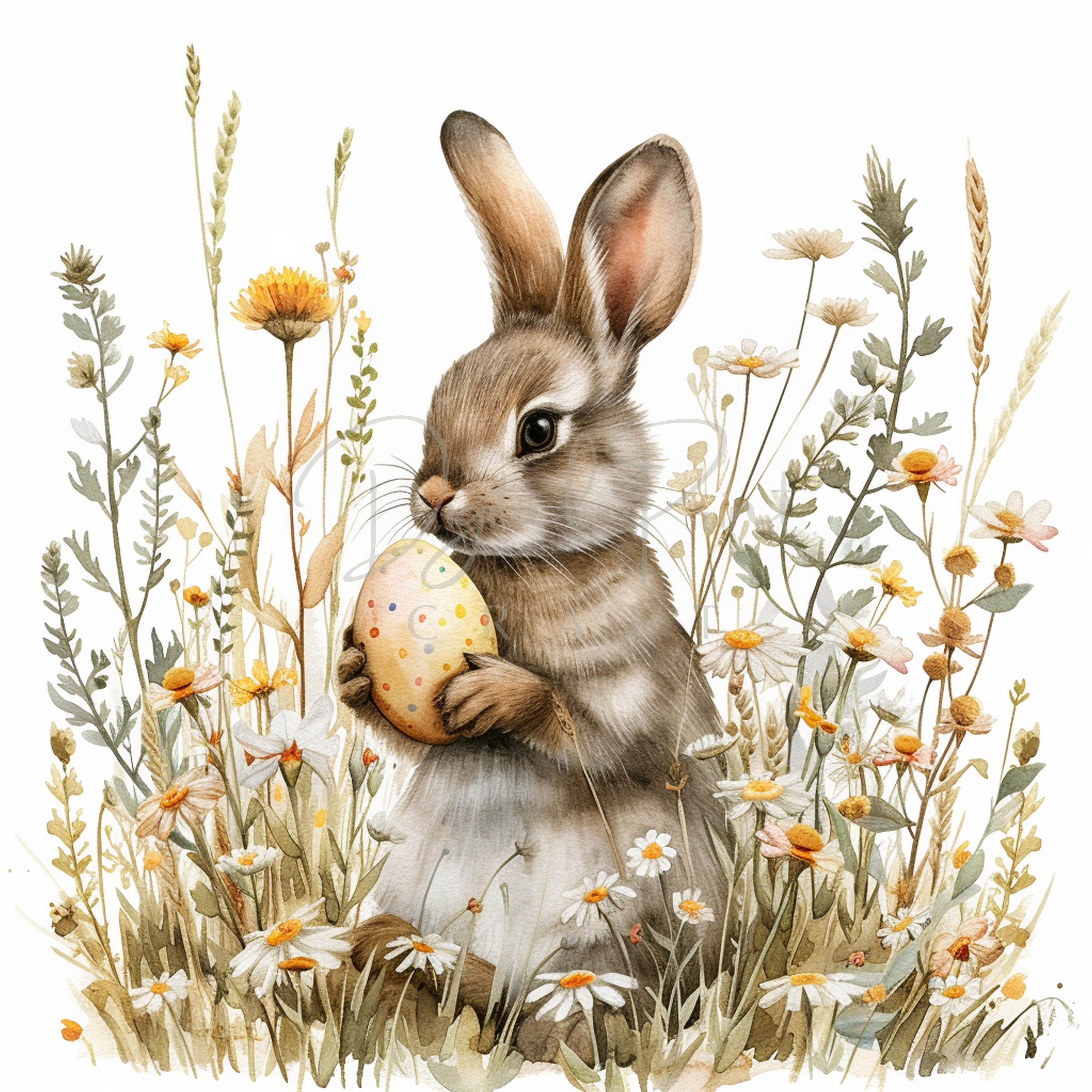 Easter Bunny Floral Spring Clipart, 15 High Quality Jpgs, Flower ...