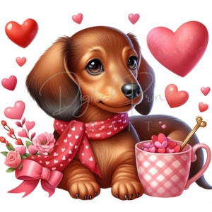 Valentines Dachshund Clipart, 12 PNG Valentines Day Clipart, Valentine ...