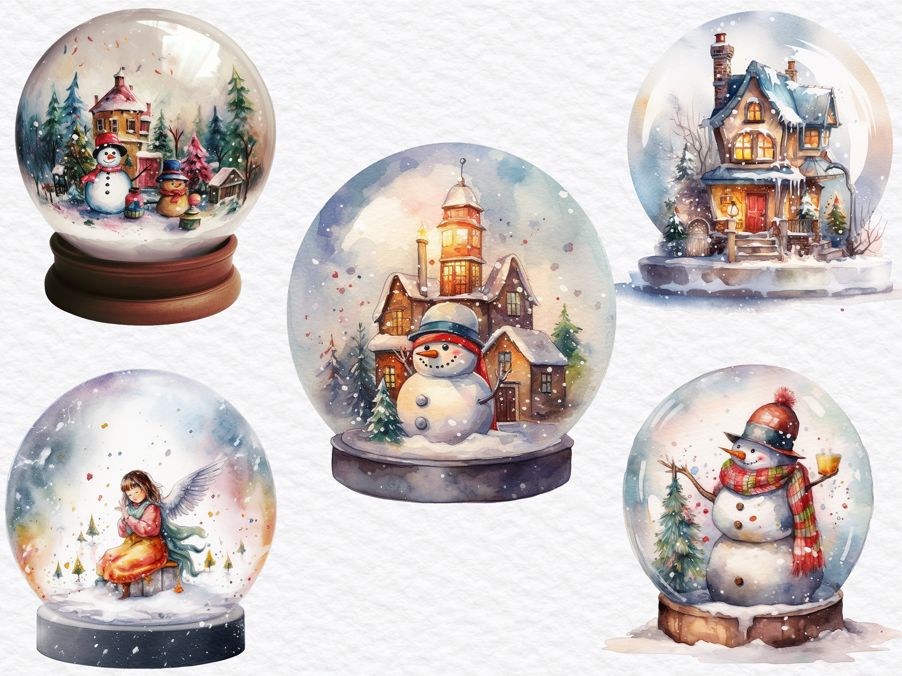 26 Christmas Snow Globe Clipart Bundle PNG | Watercolor Christmas Tree ...