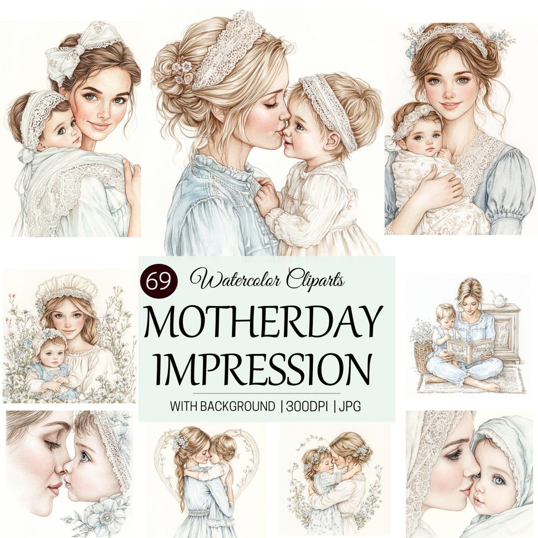 Mothers Day Clipart, Mother and Child Clipart Set,family Art,vintage ...