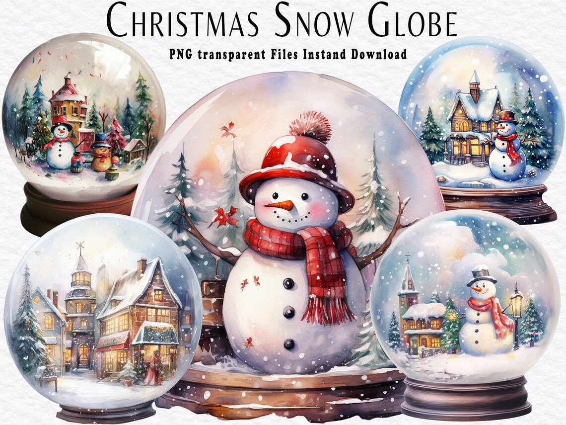 26 Christmas Snow Globe Clipart Bundle PNG Watercolor Christmas Tree ...