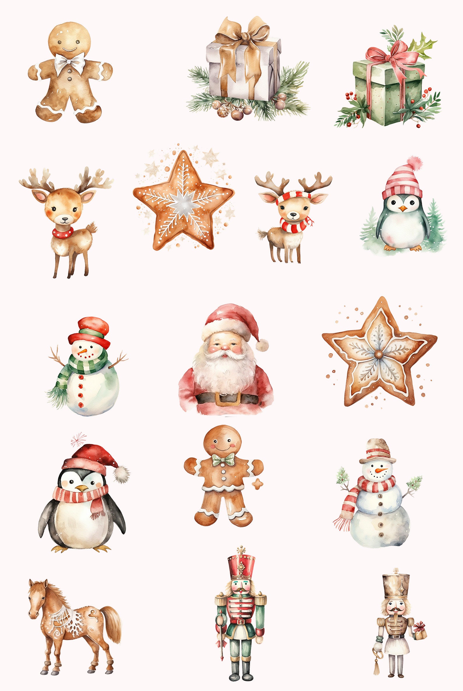 Watercolor Christmas Clipart Bundle, PNG Bundle, XMAS Collection, Cute ...