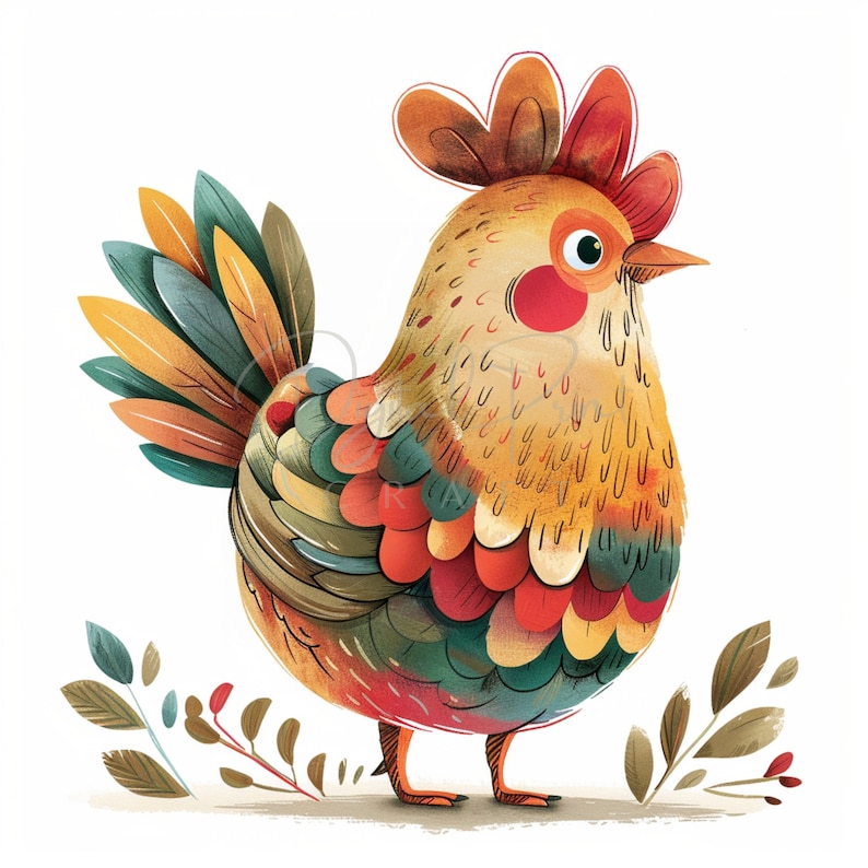Quirky Whimsical Chicken Clipart, Shabby Chic Chicken, 12 Jpgs ...