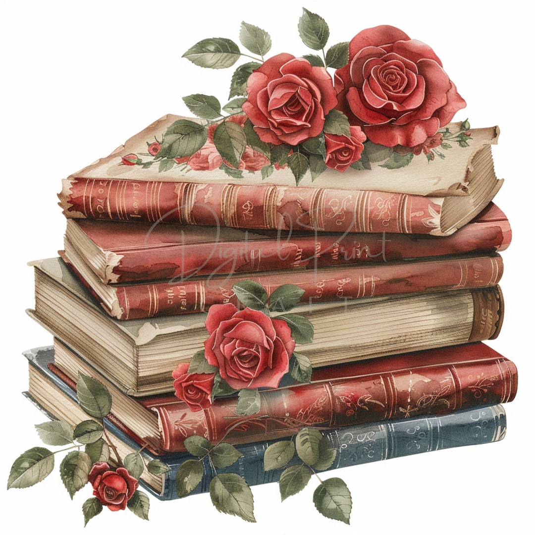 Vintage Stack of Books , Floral Book Clipart, 10 High Quality Jpgs ...