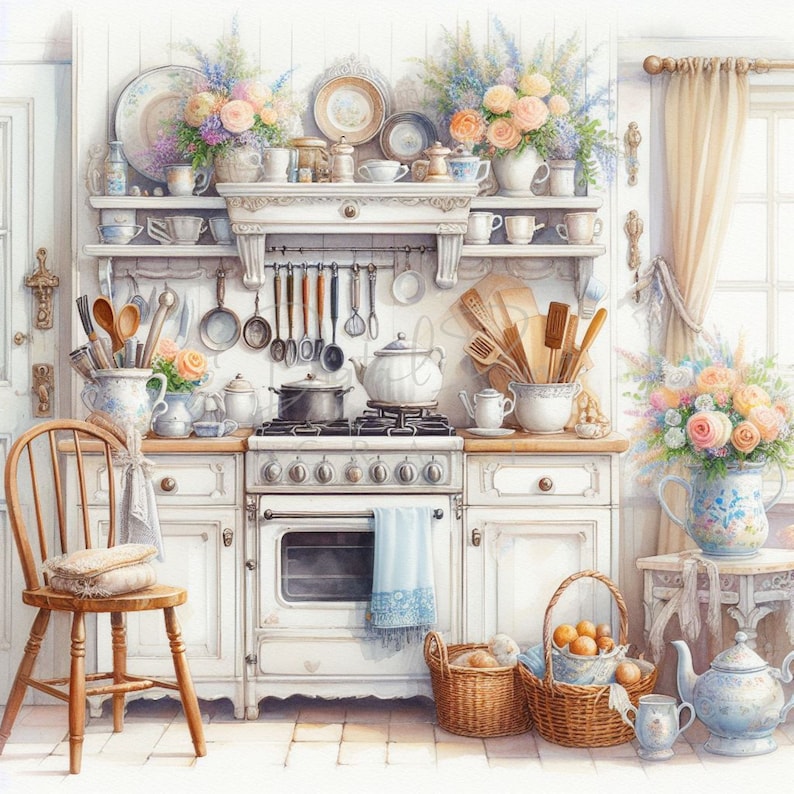 Shabby Chic White Kitchen, Kitchen Clipart, 20 High Quality Jpgs ...