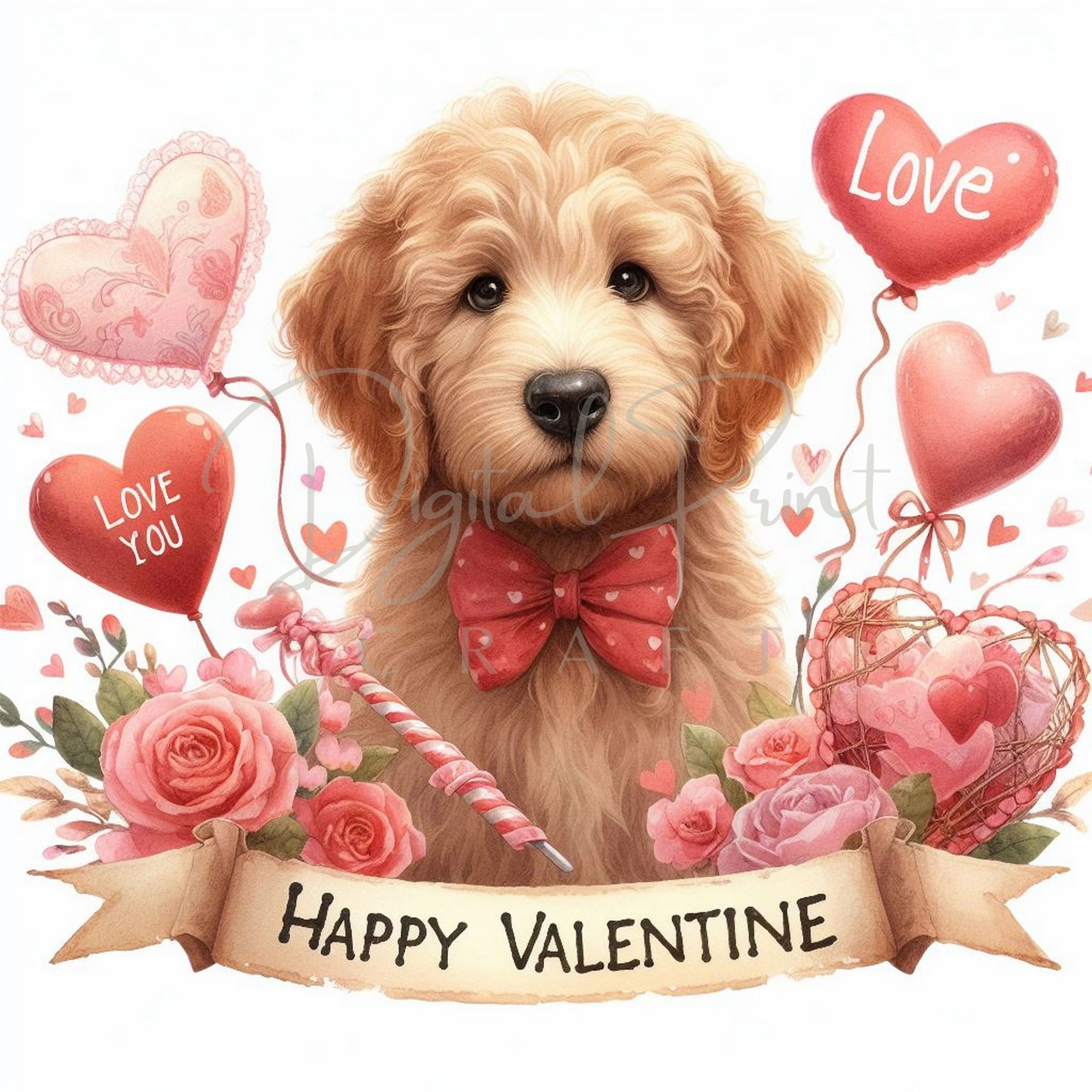 Valentine Labradoodle Clipart, 13 JPG Valentines Day Clipart, Valentine ...