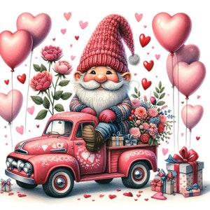 Valentine Gnome Car Clipart, 10 JPG Valentines Day Clipart, Valentine ...