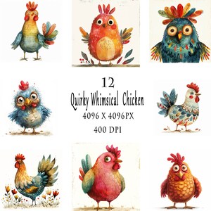 Quirky Whimsical Chicken Clipart, Shabby Chic Chicken, 12 Jpgs ...