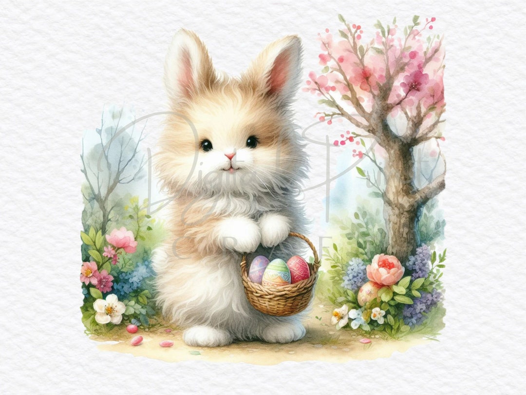 Colorful Cute Bunny Clipart PNG Bundle, Watercolor PNG Files for ...