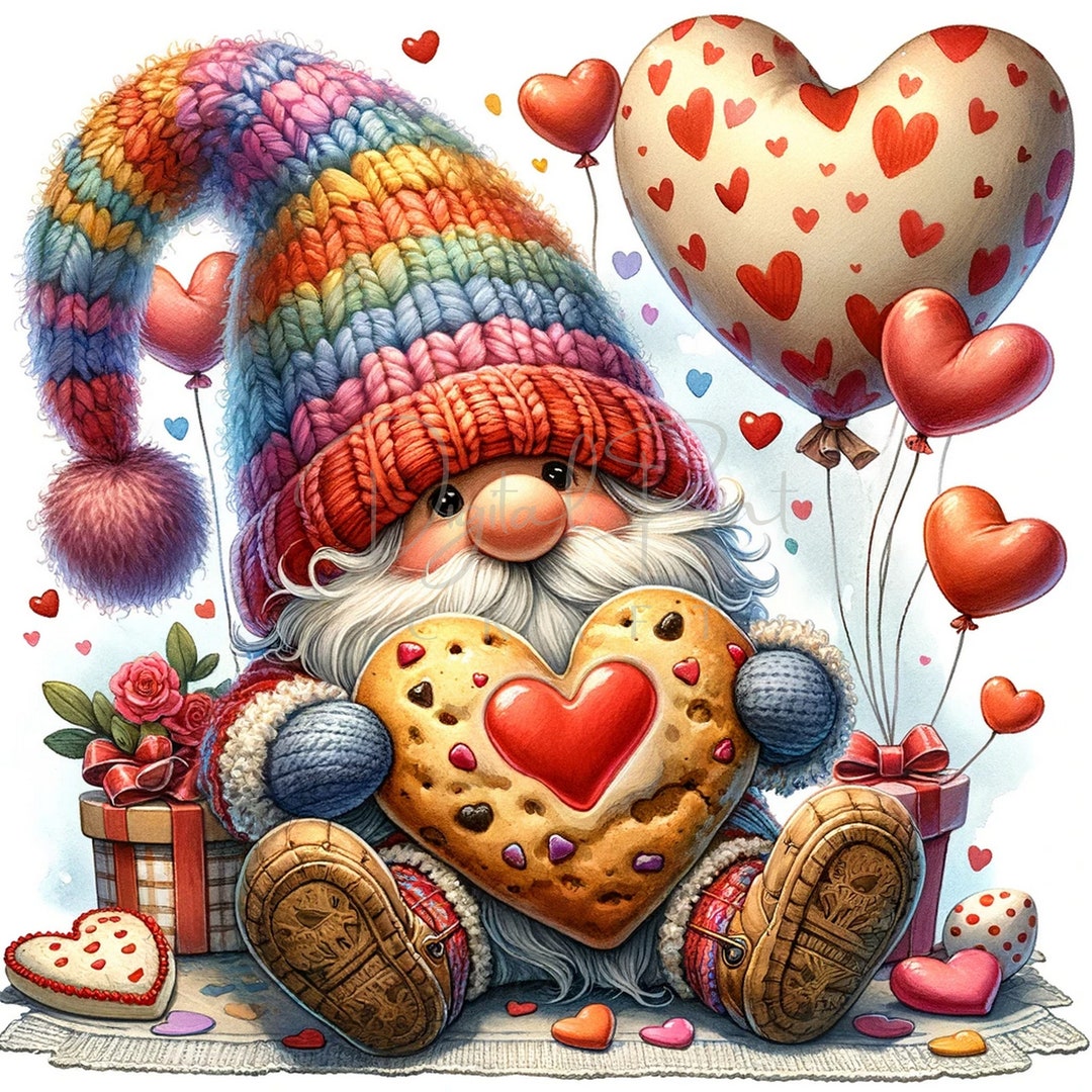 Valentine Heart Gnome Clipart, 14 JPG Valentines Day Clipart, Valentine ...