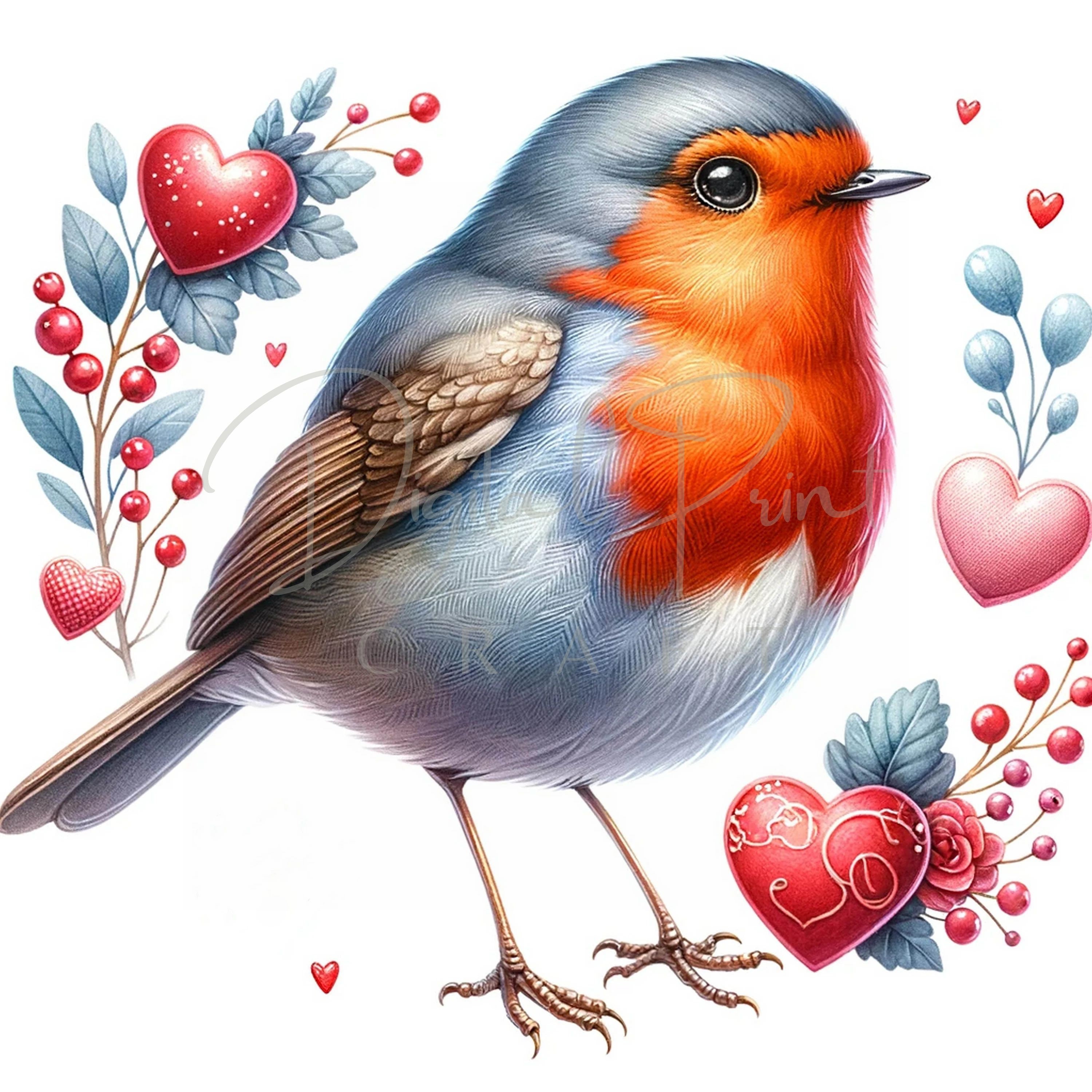 Valentine Robin Clipart, 10 JPG Valentines Day Clipart, Valentines Bird ...