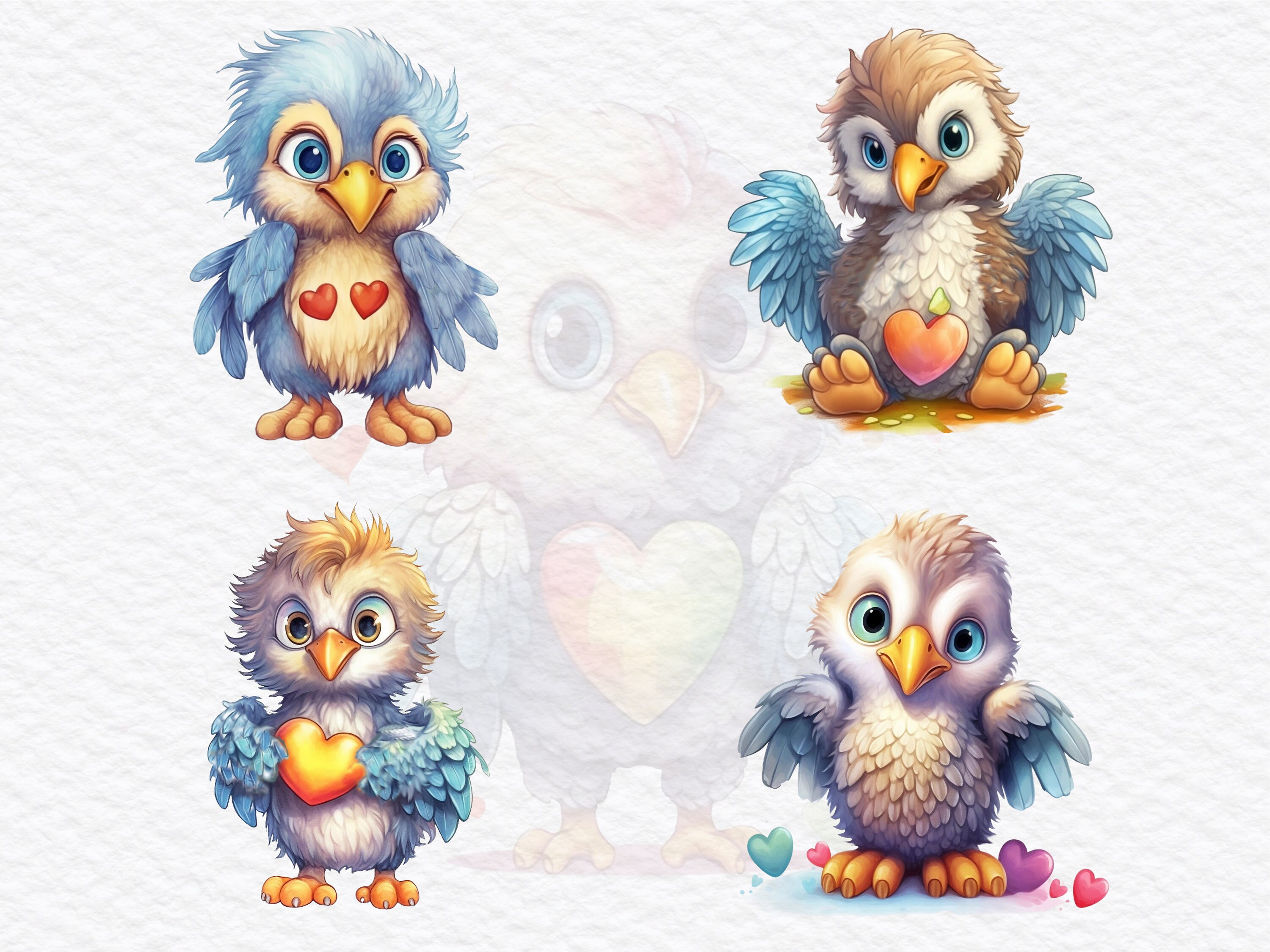Colorful Cute Baby Eagles Clipart PNG Bundle Watercolor PNG - Etsy