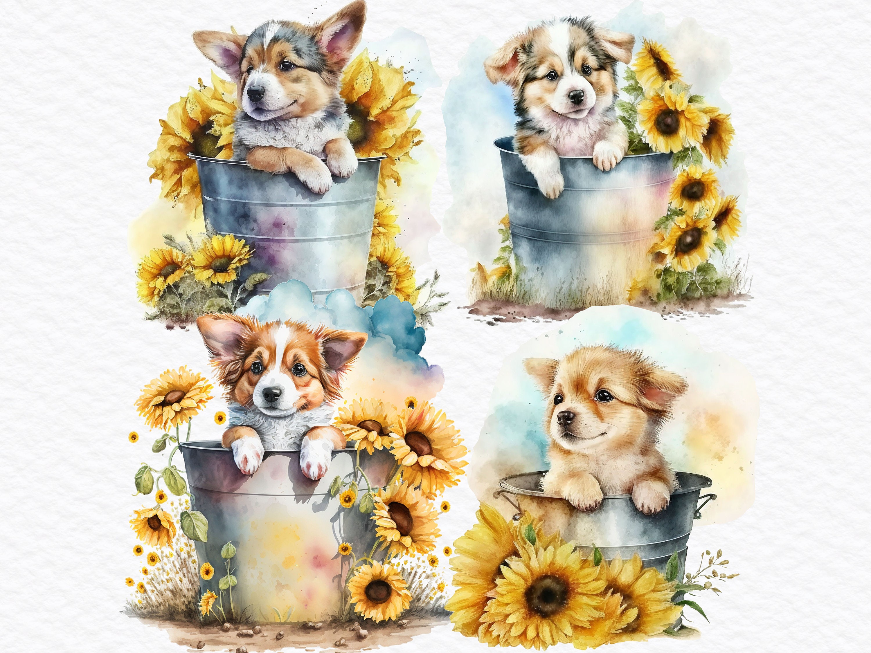 Watercolor Dogs PNG Clipart Bundle-12 SVG and JPG Files dog Watercolor ...