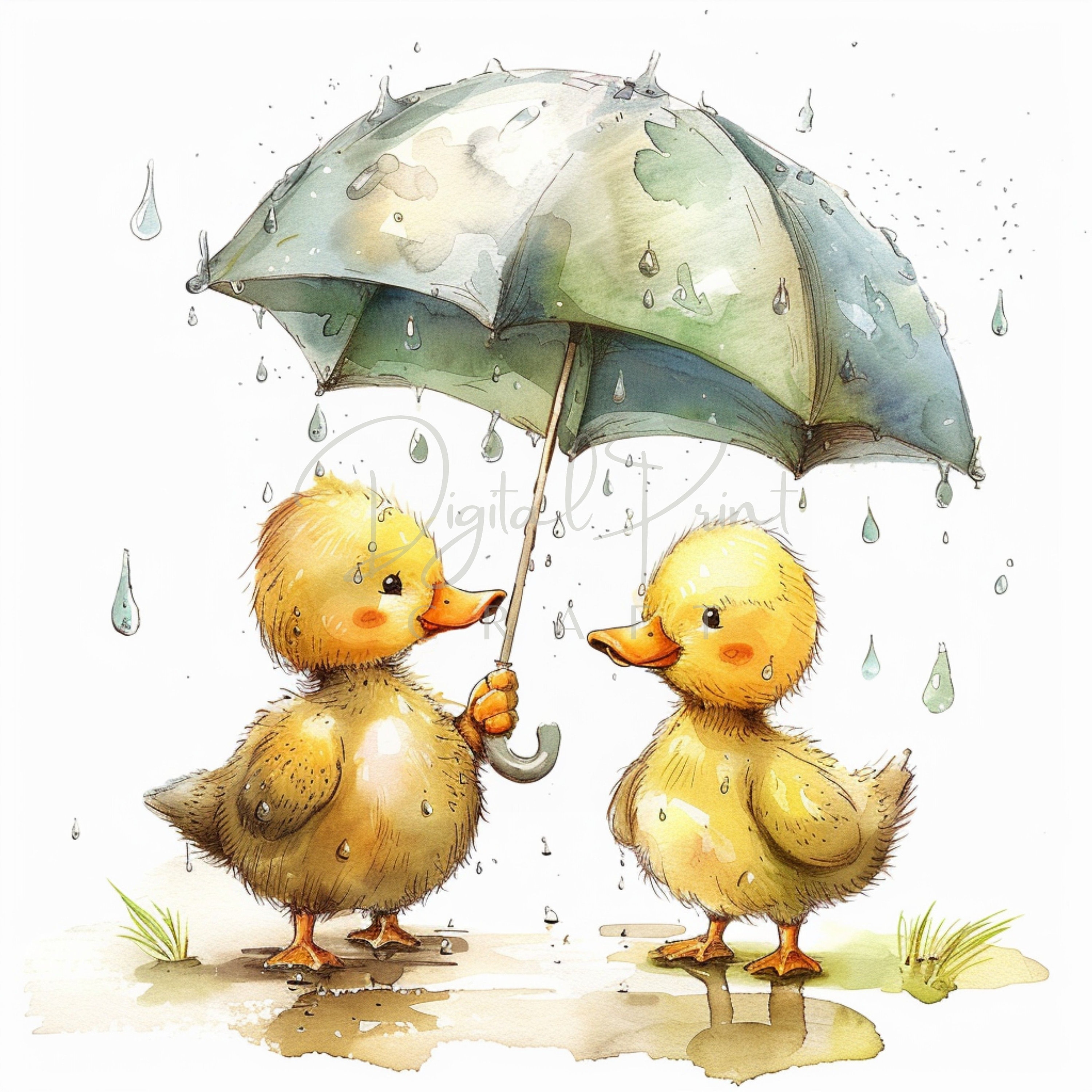 Duckling With Umbrella Clipart, Rain Clipart, 19 High Quality Jpgs ...