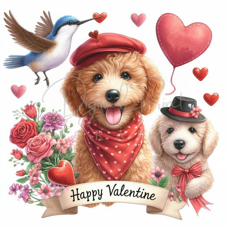 Valentine Labradoodle Clipart, 13 JPG Valentines Day Clipart, Valentine ...