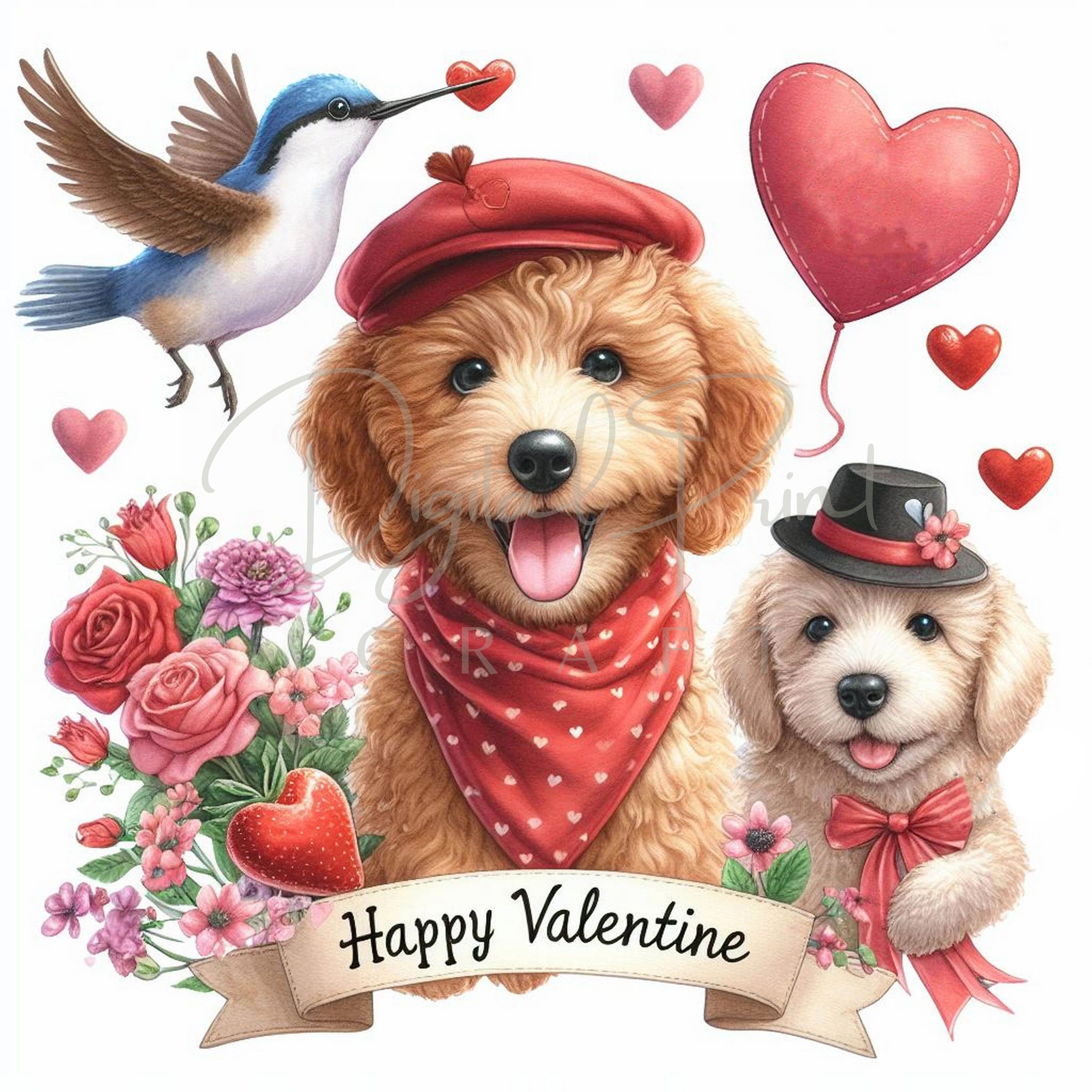 Valentine Labradoodle Clipart, 13 JPG Valentines Day Clipart, Valentine ...