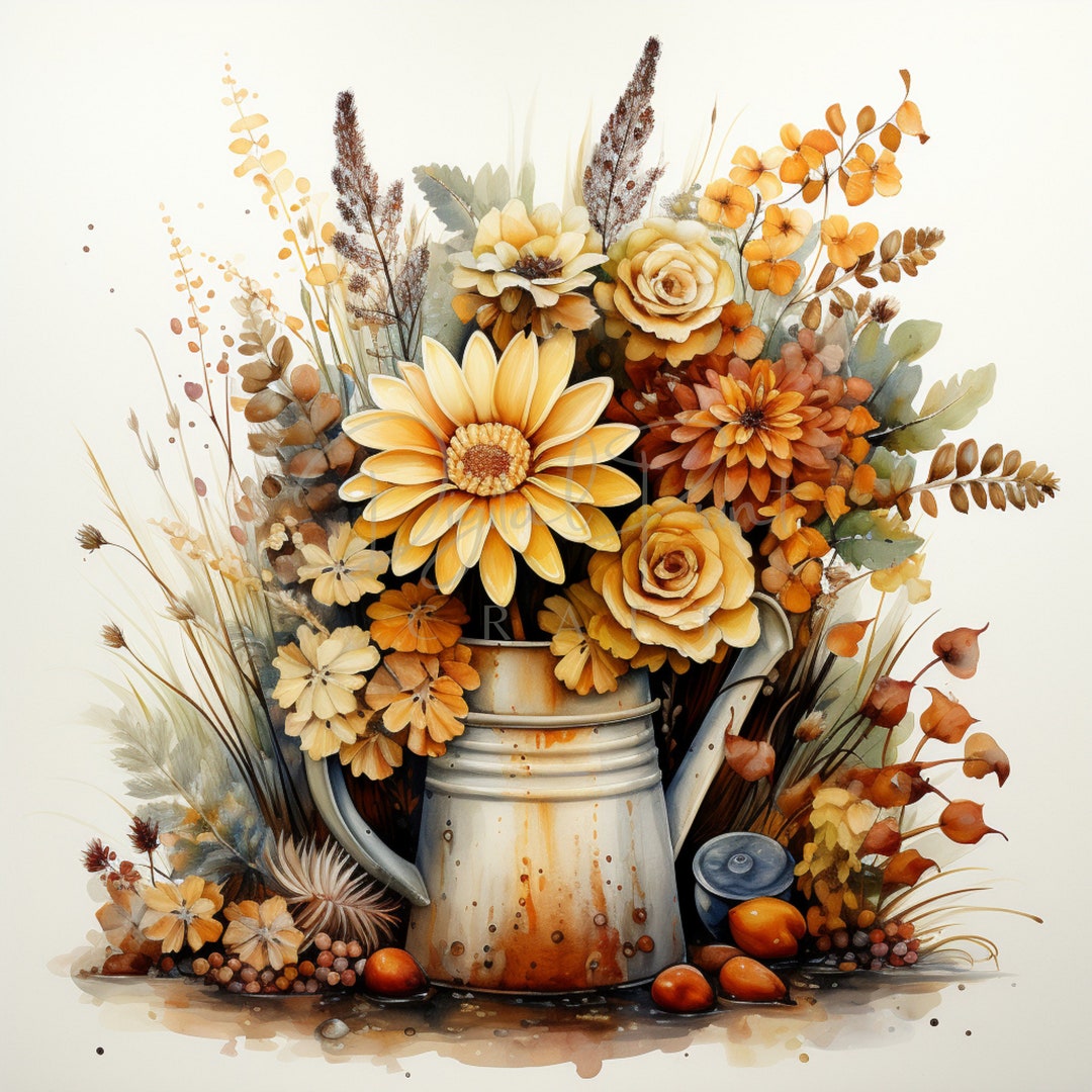 Watering Cans Bouquet of Flowers, Floral Bucket, 12 Jpgs, Printable ...