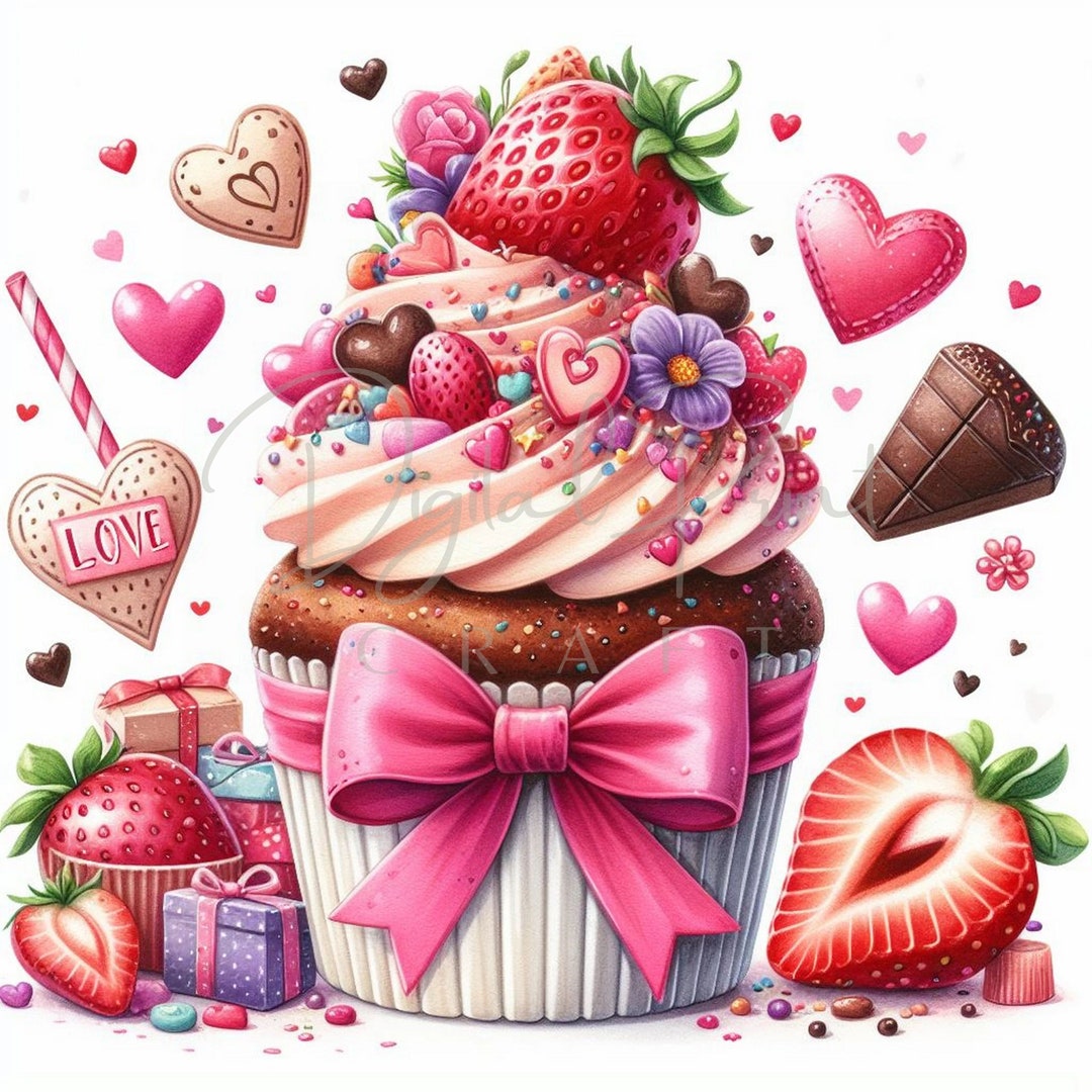 Valentine Love Cupcake Clipart, 15 JPG Valentines Day Clipart, Happy ...