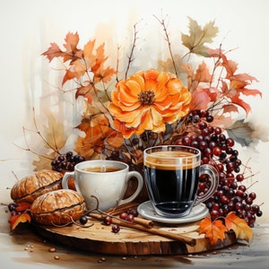 12 Fall Coffe Mug Clipart, Floral Autumn Decoration, Ideal for ...