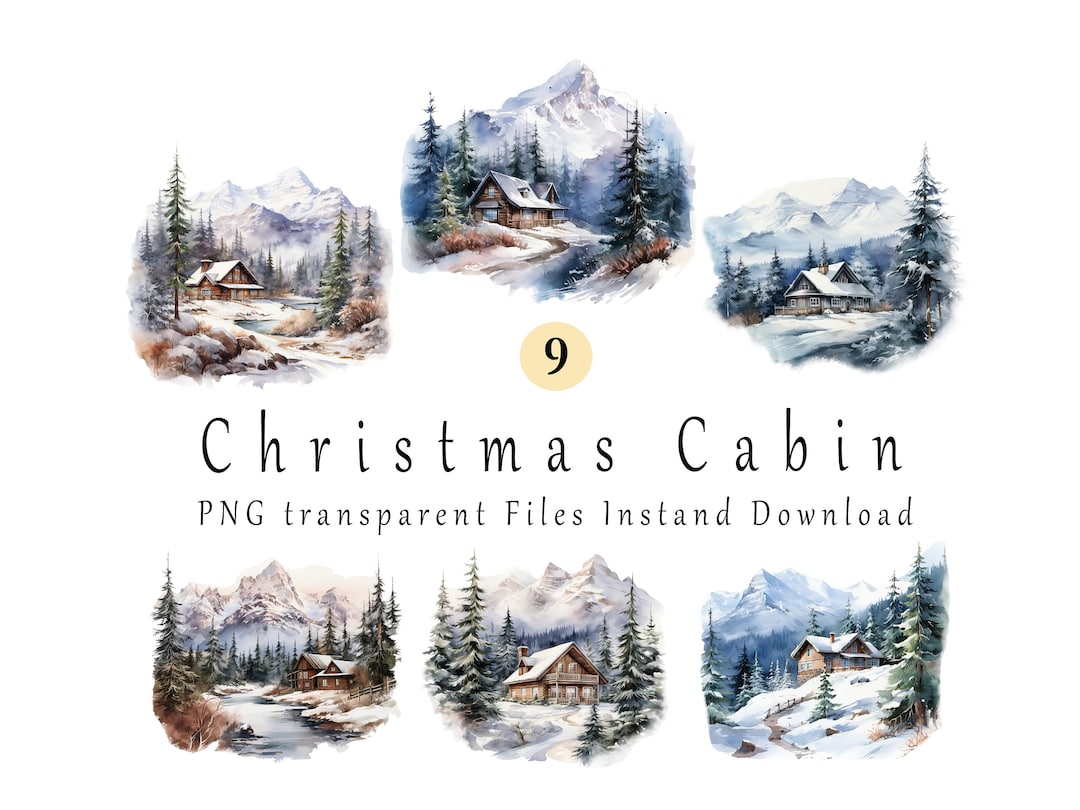 Winter Cabin Clipart, Christmas Cabin Clipart, Snow Scene Clipart ...