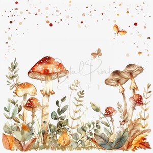 12 Fall Mushroom Clipart, Floral Natur Autumn Clipart, Ideal for ...
