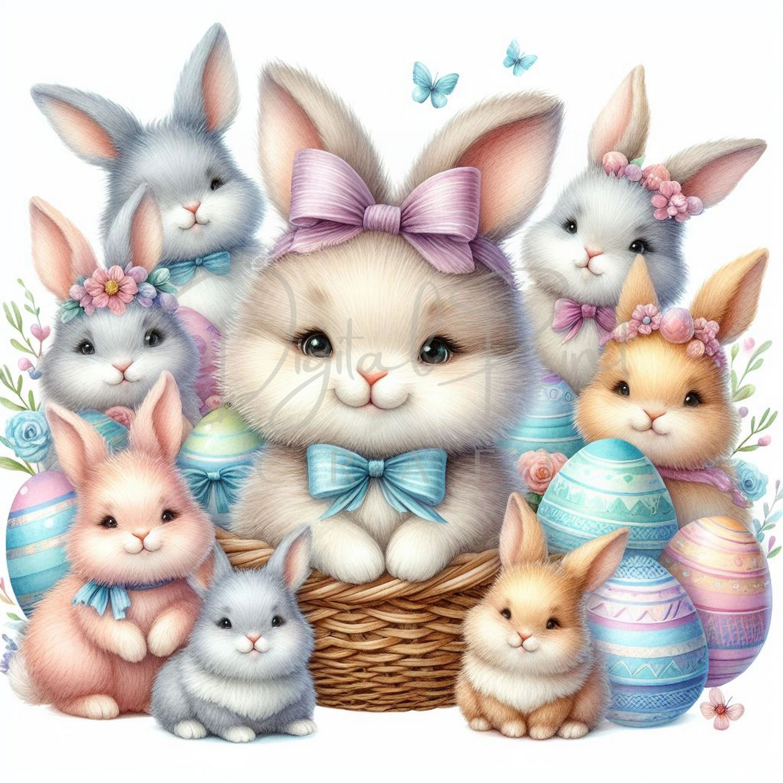 Baby Bunny Easter Clipart, 15 High Quality Jpgs, Fluffy Bunny Clipart ...