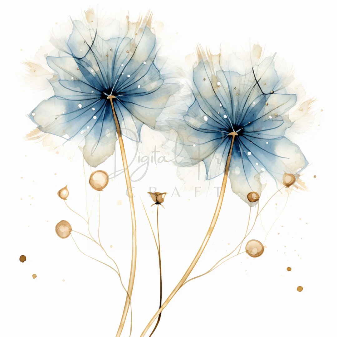 Abstract Flower Clipart, Gold Blue Floral, 20 High Quality Jpgs ...