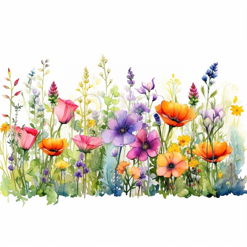 Spring Flower Meadow Bed Clipart Bundle - 14 High Quality Jpgs ...