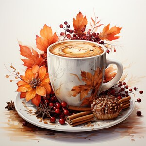 12 Fall Coffe Mug Clipart, Floral Autumn Decoration, Ideal for ...