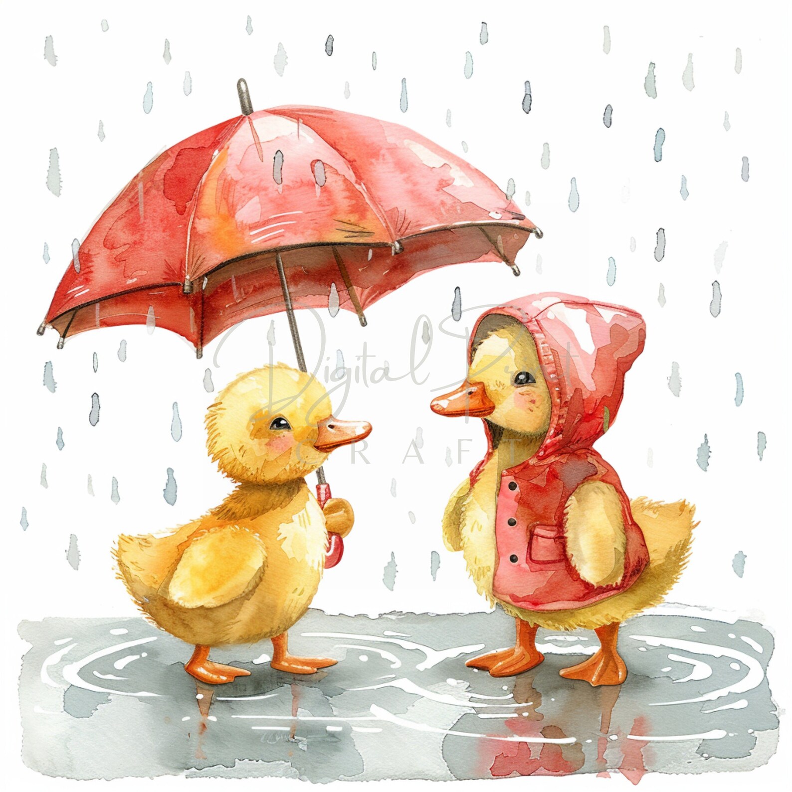 Duckling in Rain Clipart, Duck Clipart, 13 High Quality Jpgs,printable ...