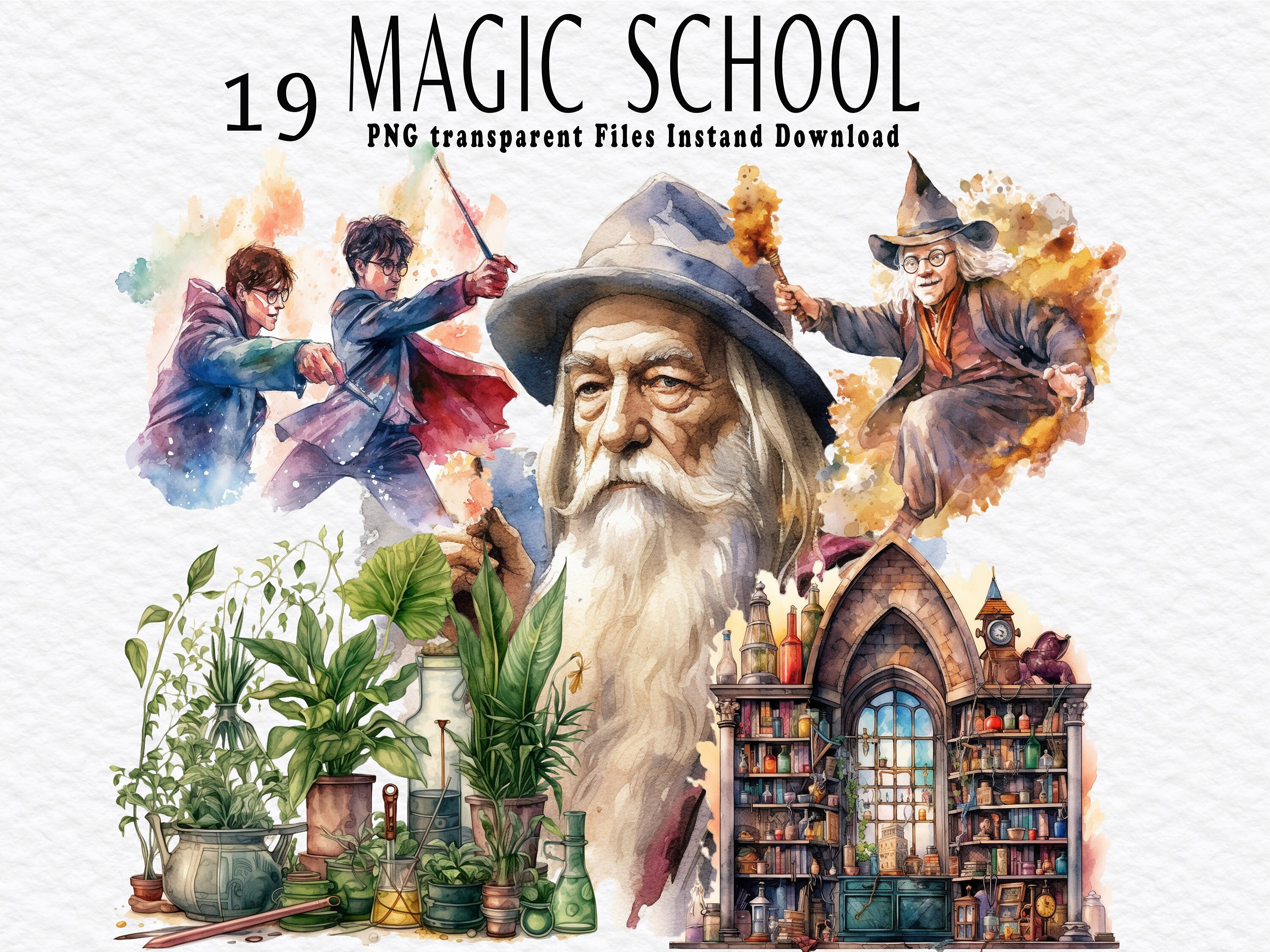 Wizard School Clipart PNG Bundle 2 Wizard Book PNG Files Wands, Potions ...