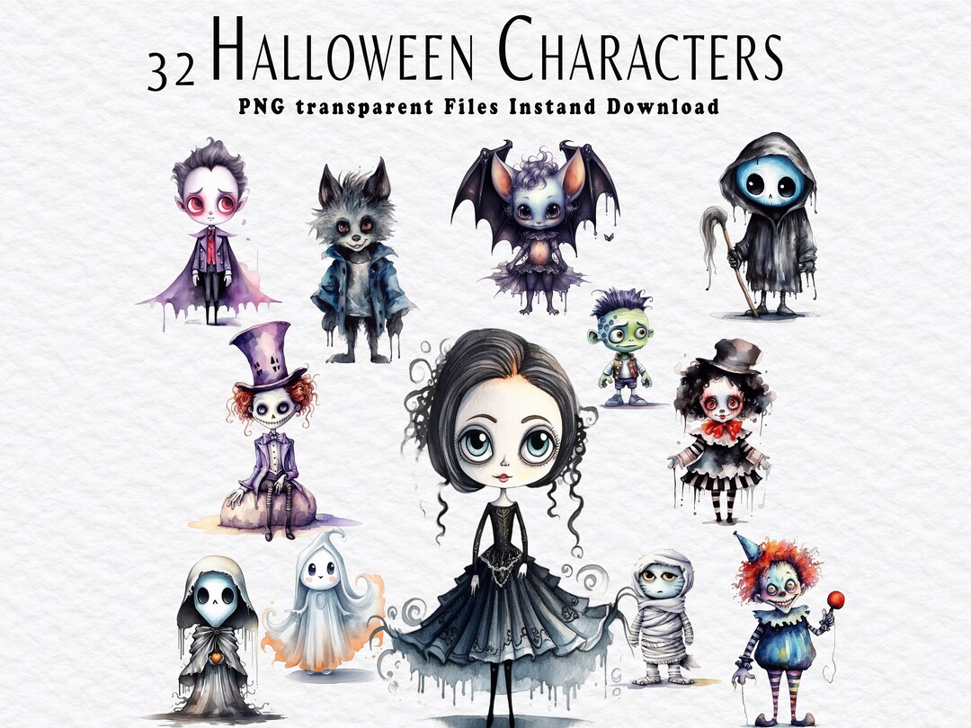 Cute Halloween Characters Clipart, Halloween Art for Junk Journal and ...